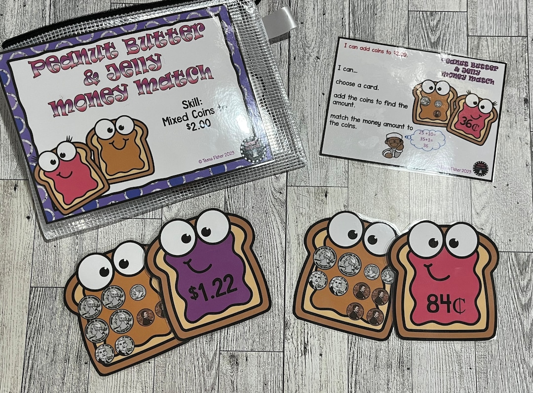 PDF Version Peanut Butter & Jelly Money Match Mixed Coins to 2.00 First ...