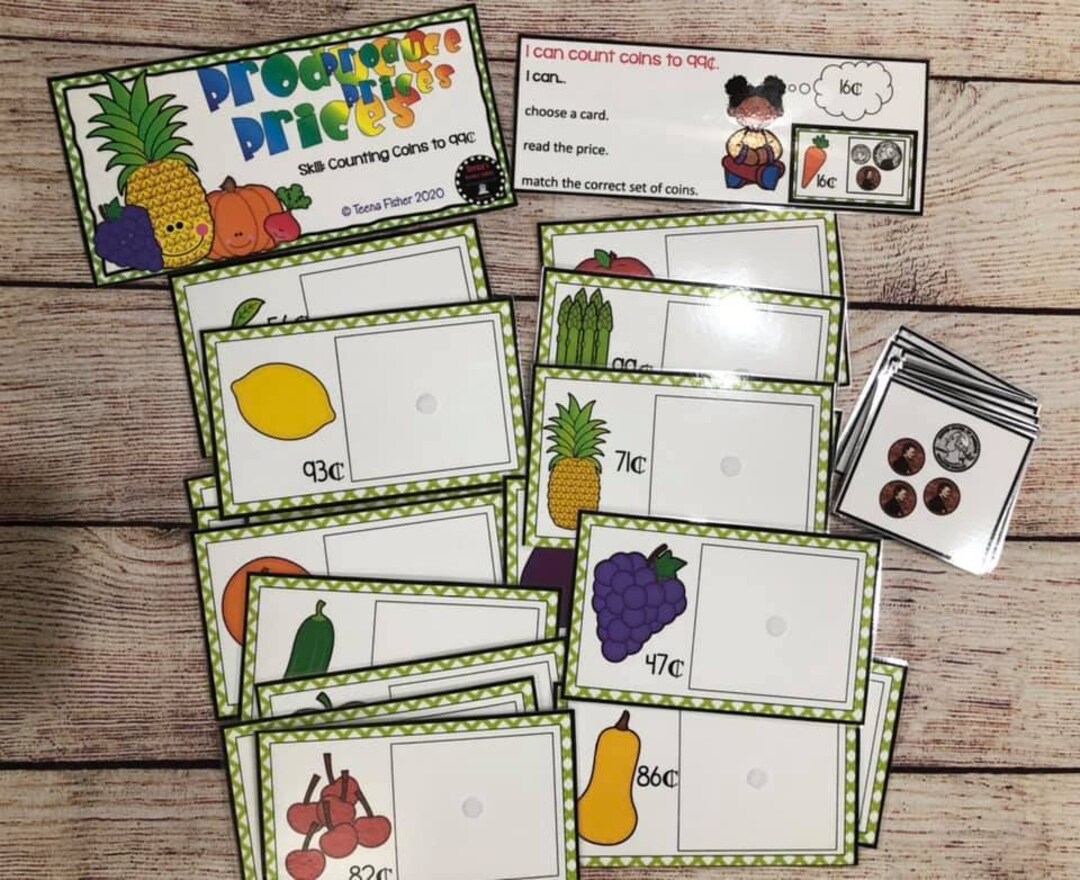 Produce Prices Counting Coins to 99 Cents Money First Grade ...