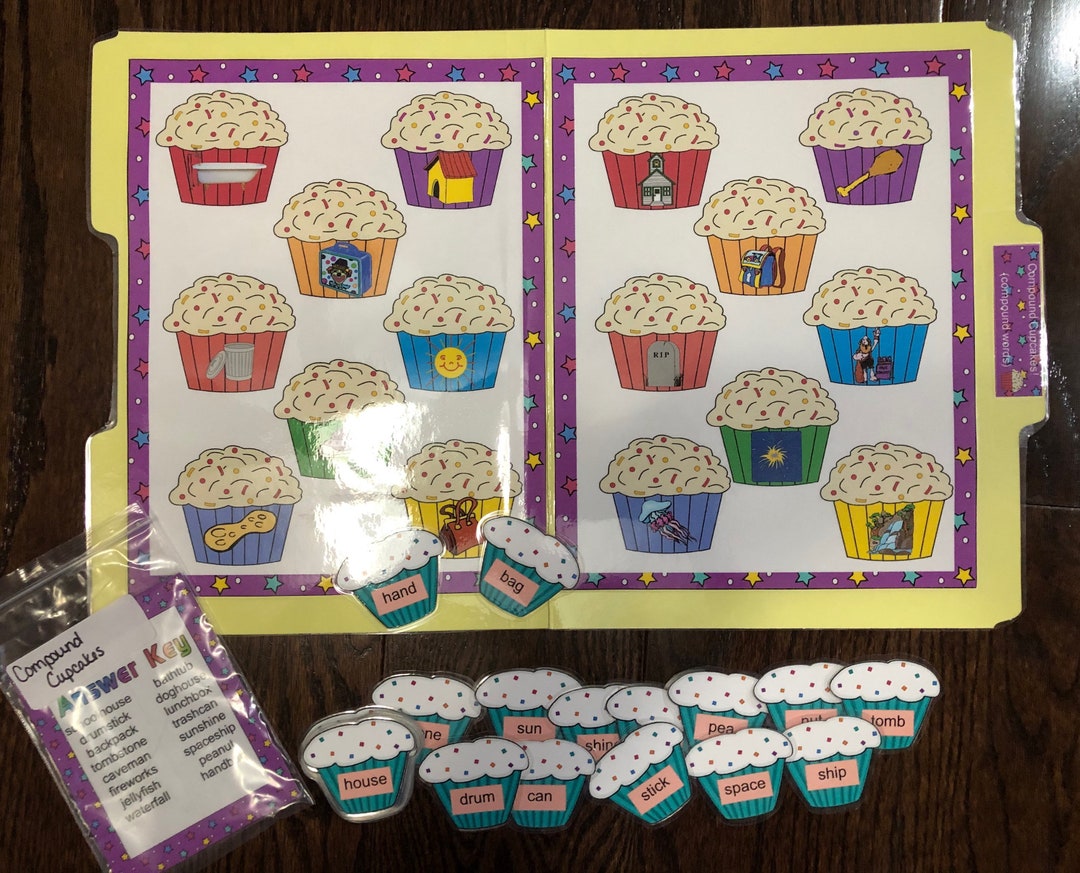 Cupcake Compounds Words First Second Grade Phonics File Folder Game ...
