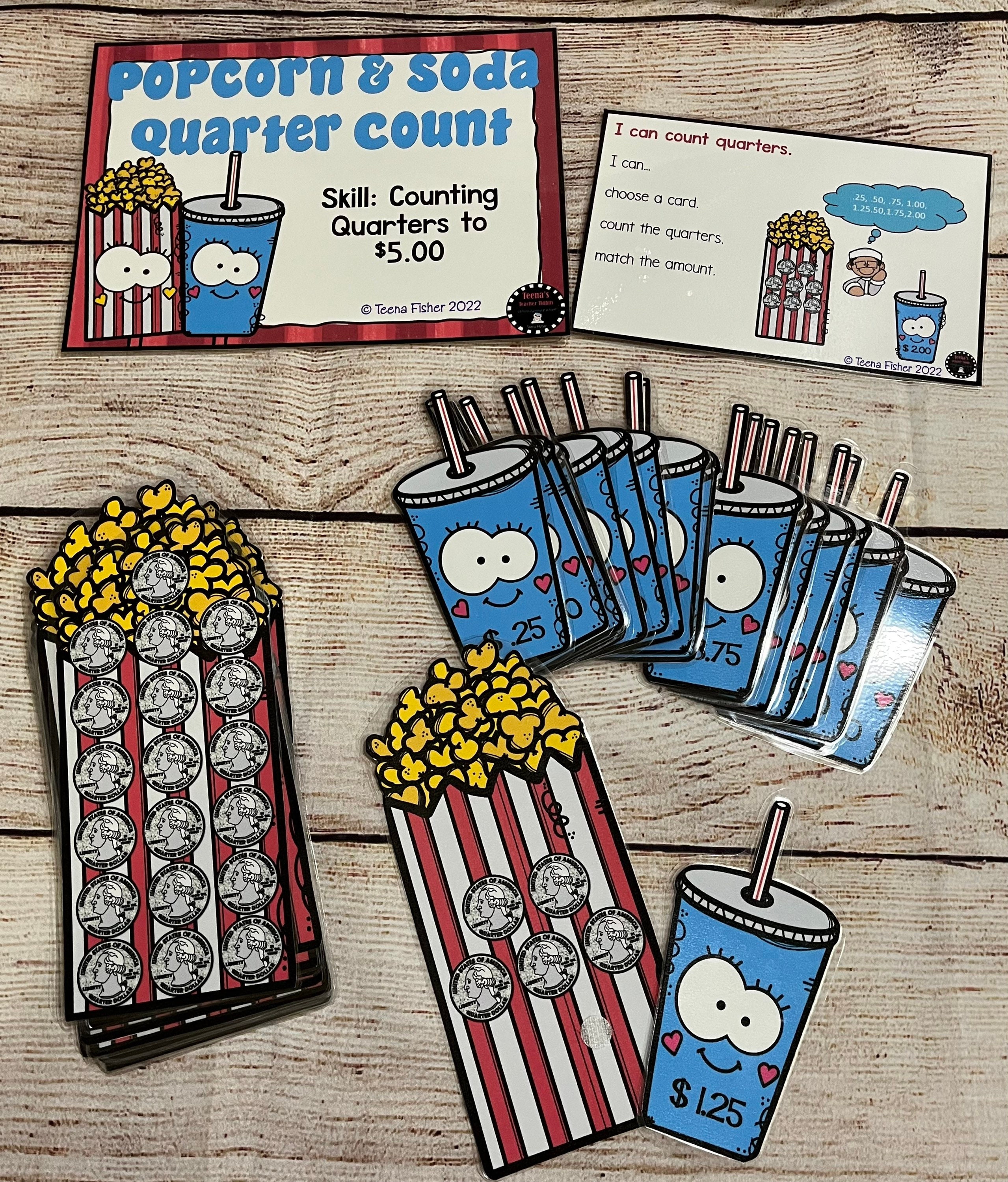 PDF VERSION Popcorn & Soda Money Counting Quarters First Grade ...