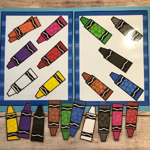 Crayon Color Match Math File Folder Game Center Teacher - Etsy