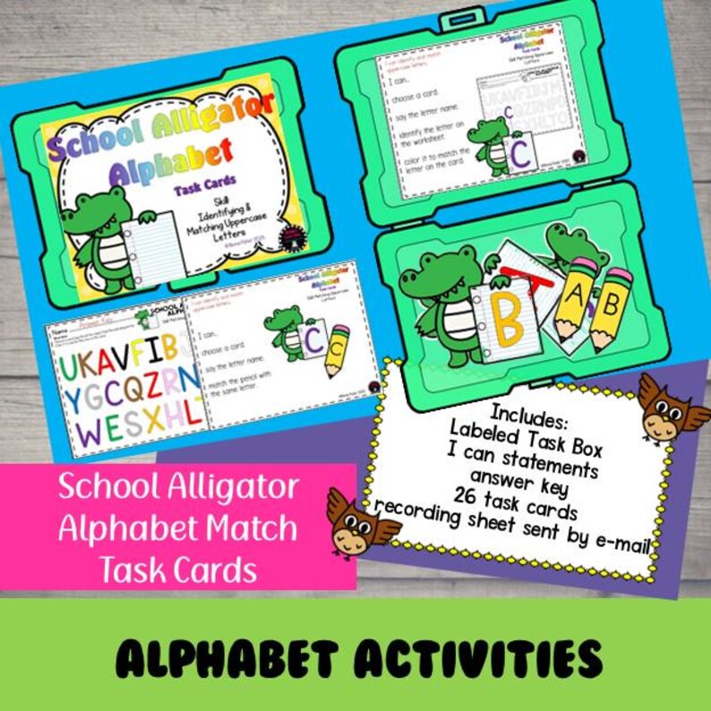 School Alligator Alphabet Uppercase Letter Match Phonics Task Cards ...