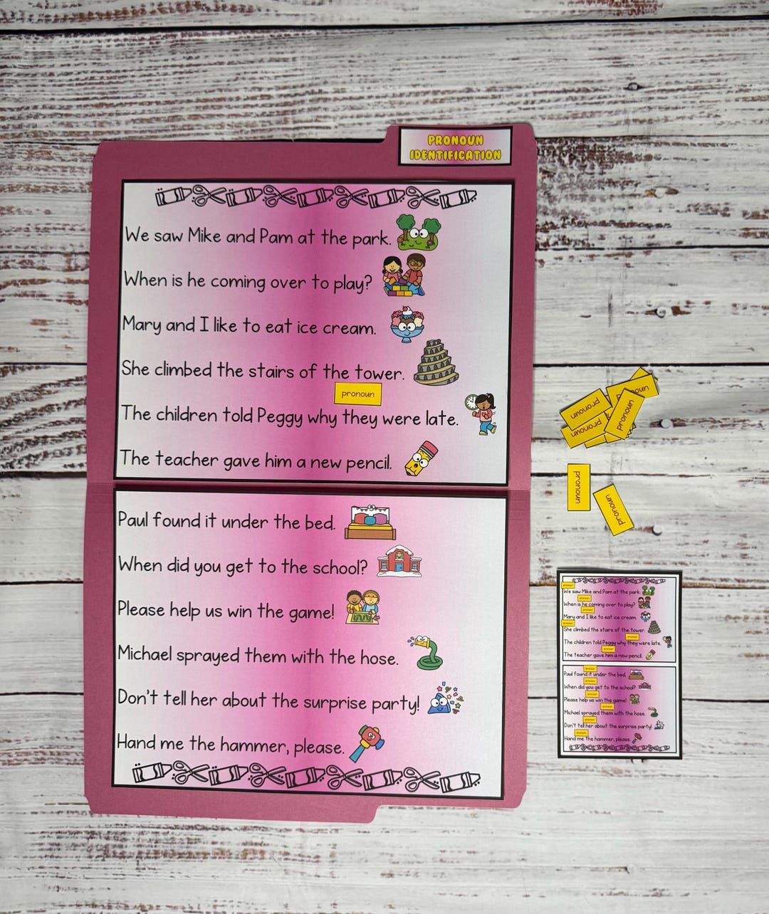 Pronoun Identification File Folder Game Literacy Center Grammar First ...