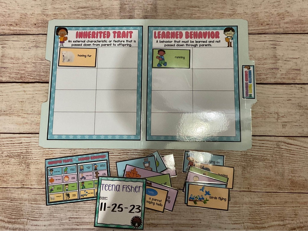 Inherited and Learned Behavior Trait Sort Science File Folder Game Task ...