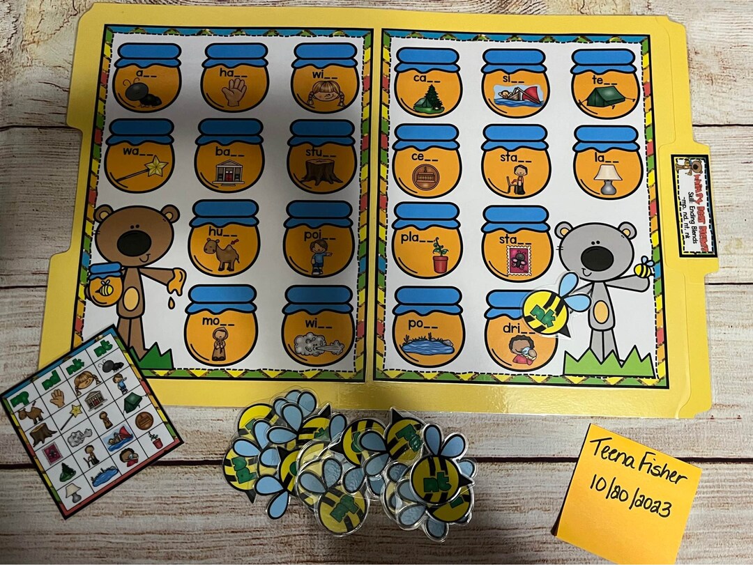 Whimsy Bear Ending Blends File Folder Game Literacy Center Phonics ...