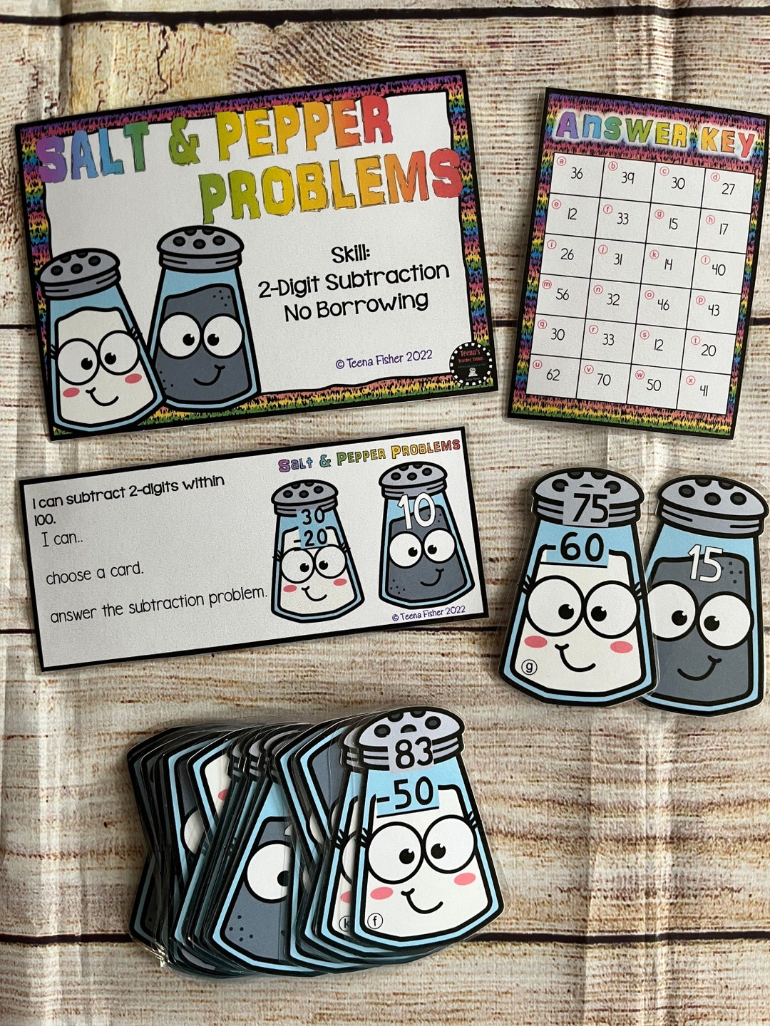 Salt & Pepper Problems 2 Digit Subtraction First Second Grade Math Task ...