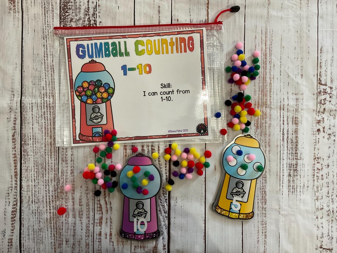 Numbers Counting 1-10 Pom Poms Gumball Cards Math Center Laminated ...