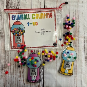 Numbers Counting 1-10 Pom Poms Gumball Cards Math Center Laminated ...