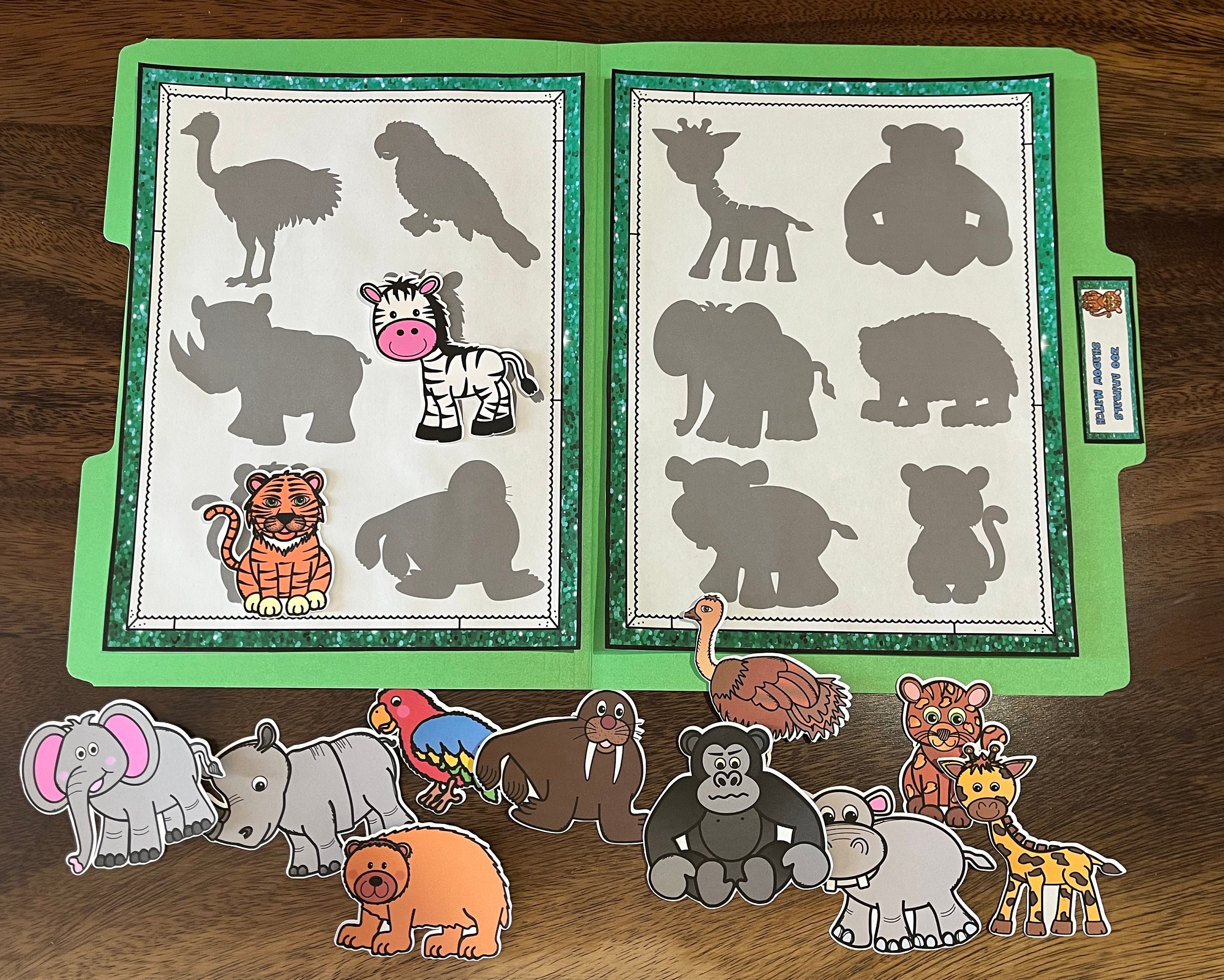 Zoo Animals Shadow Match File Folder Game Pre-k Visual Discrimination ...