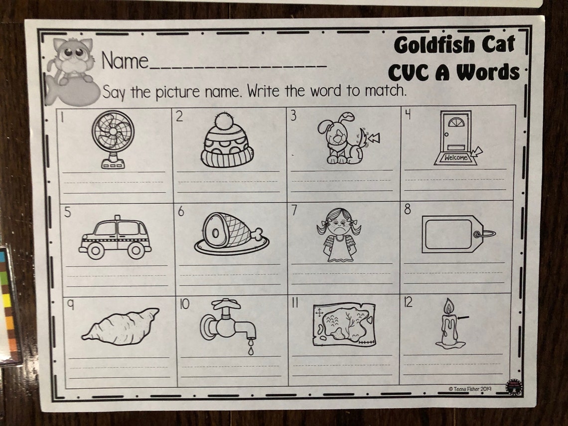 Goldfish Cat Short A CVC Word Puzzle Cards Teacher Made Phonics ...