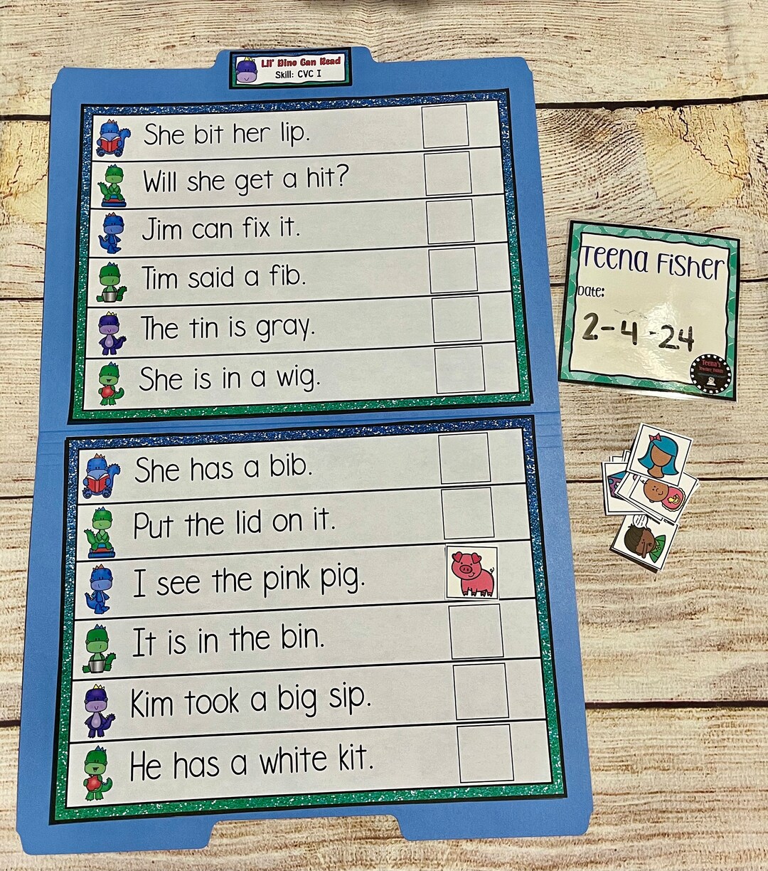 Lil' Dino Can Read CVC Short I Sentences Word Families Phonics Match ...