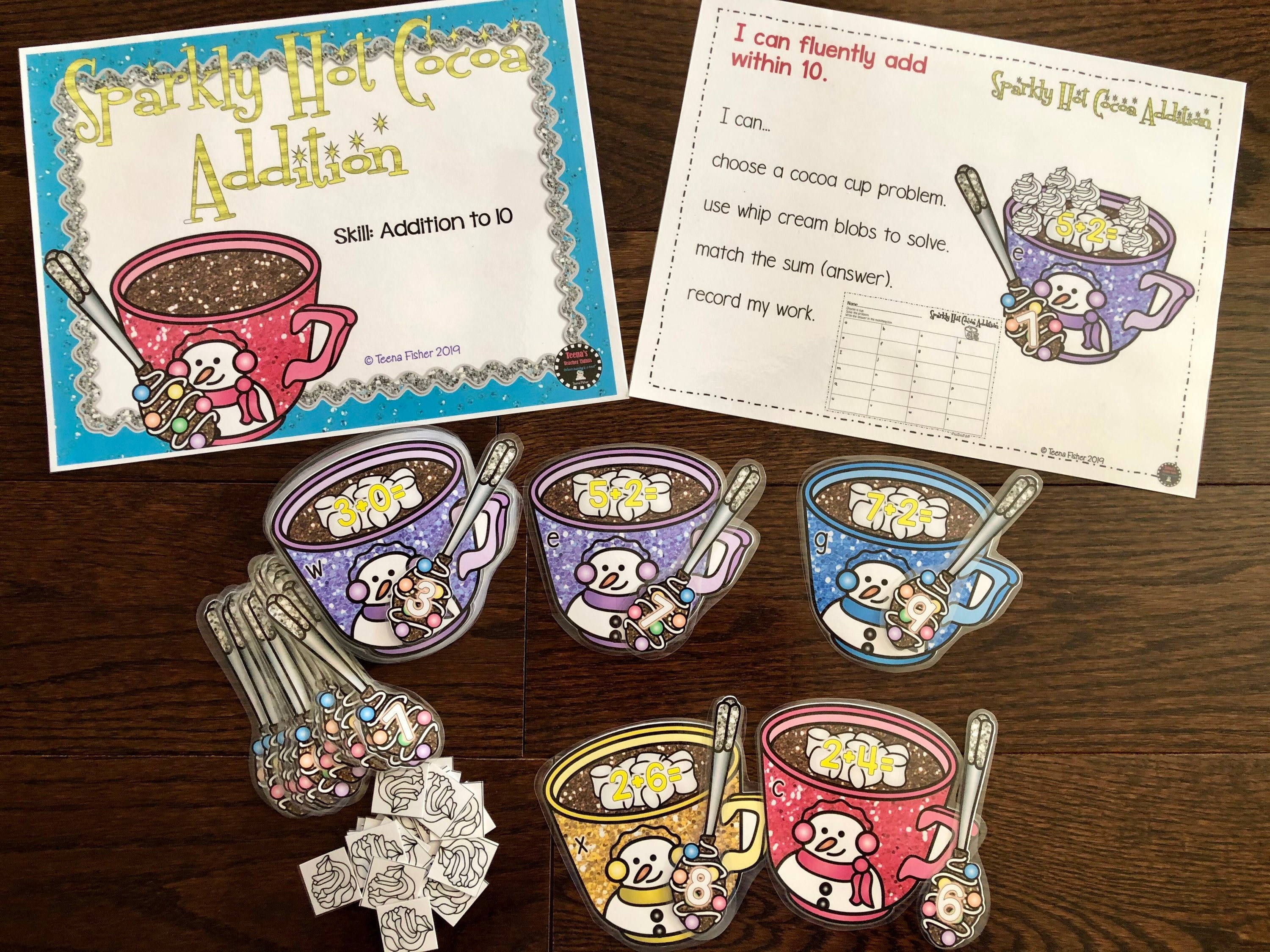 Sparkly Hot Cocoa Addition Winter Math File Folder Game Center | Etsy