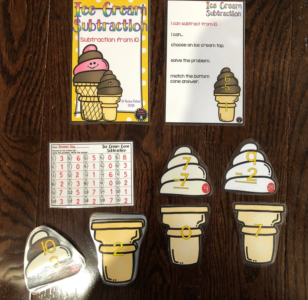 Teacher Made Ice Cream Subtraction From 10 Math Center Laminated ...