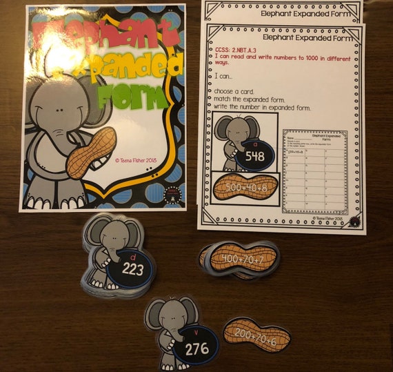 Elephant Expanded Form Math File Folder Game Center Teacher | Etsy