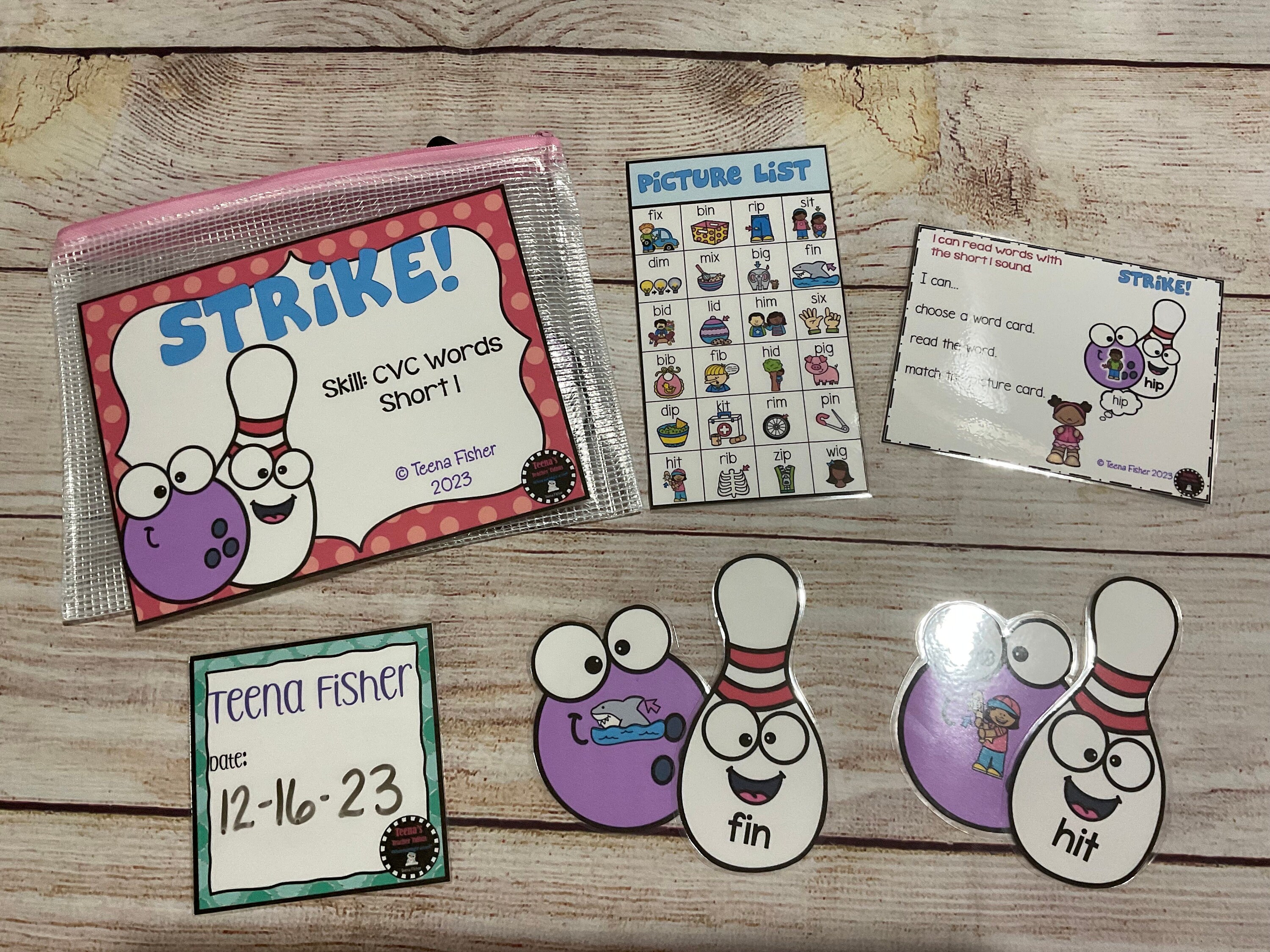 Strike! CVC Short I Words Match Phonics Short Vowel Kindergarten First ...