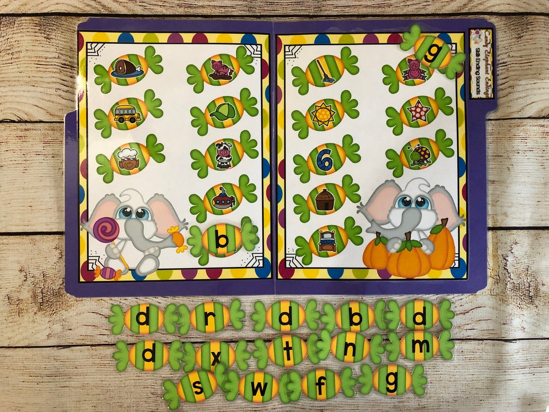 Candy Elephant Ending Sounds File Folder Game Literacy Center Phonics ...