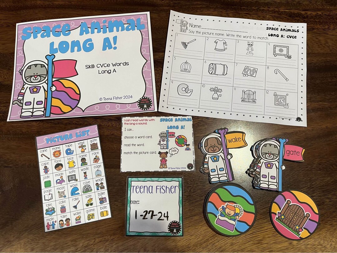 Space Animal Long A Cvce Words Match Phonics Long Vowel Kindergarten ...