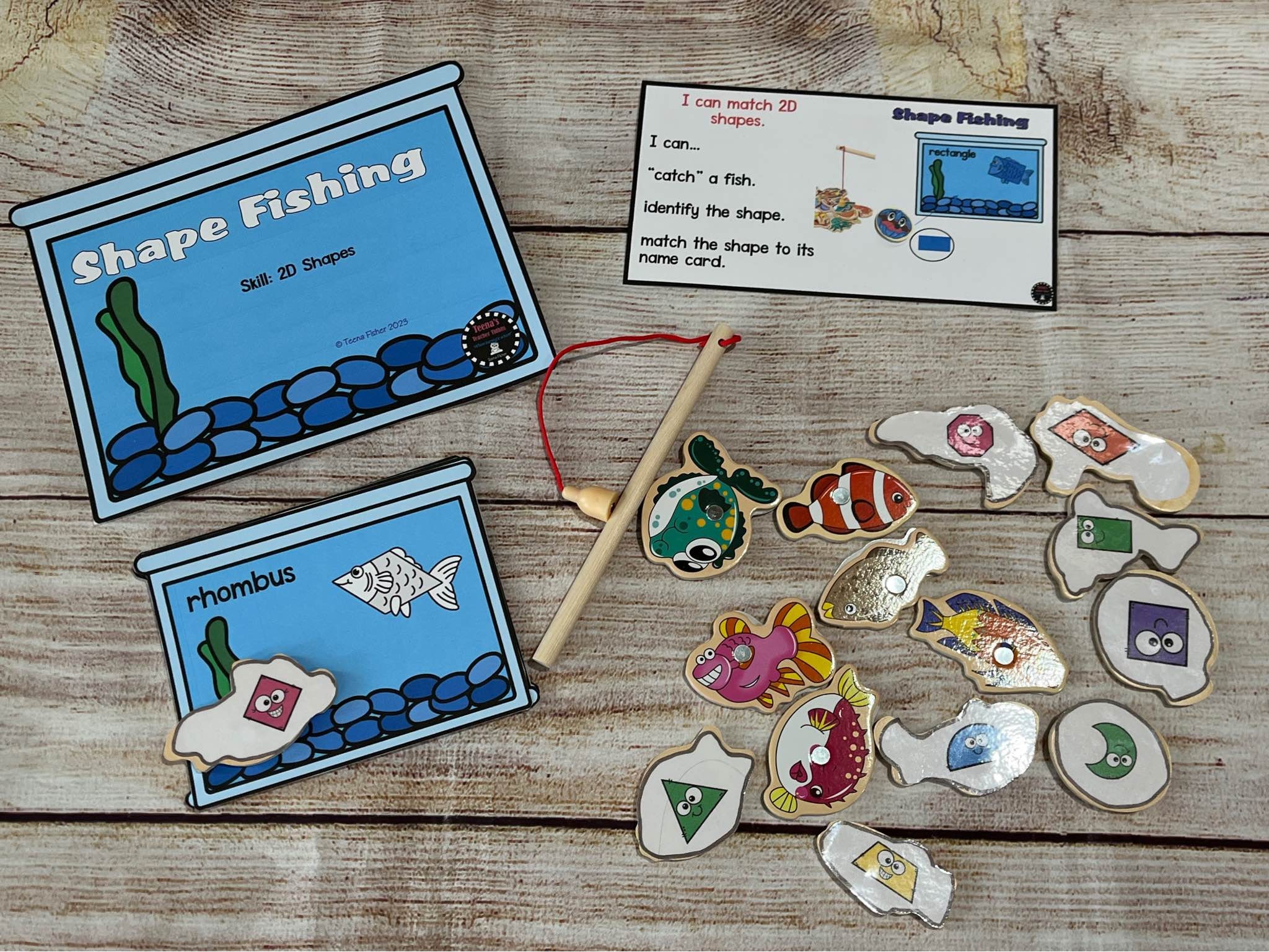 Shape Fishing Hands on Matching Math File Folder Game Center Teacher ...