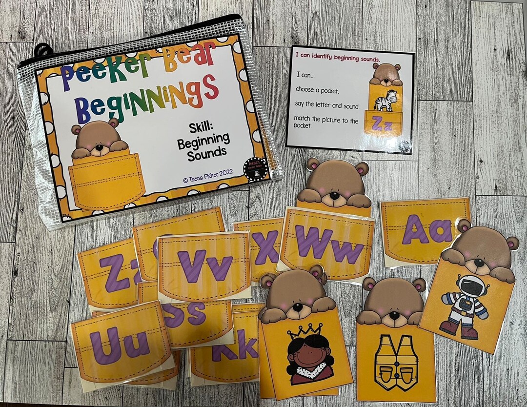 Peeker Bear Beginning Sounds Matching File Folder Game Kindergarten ...