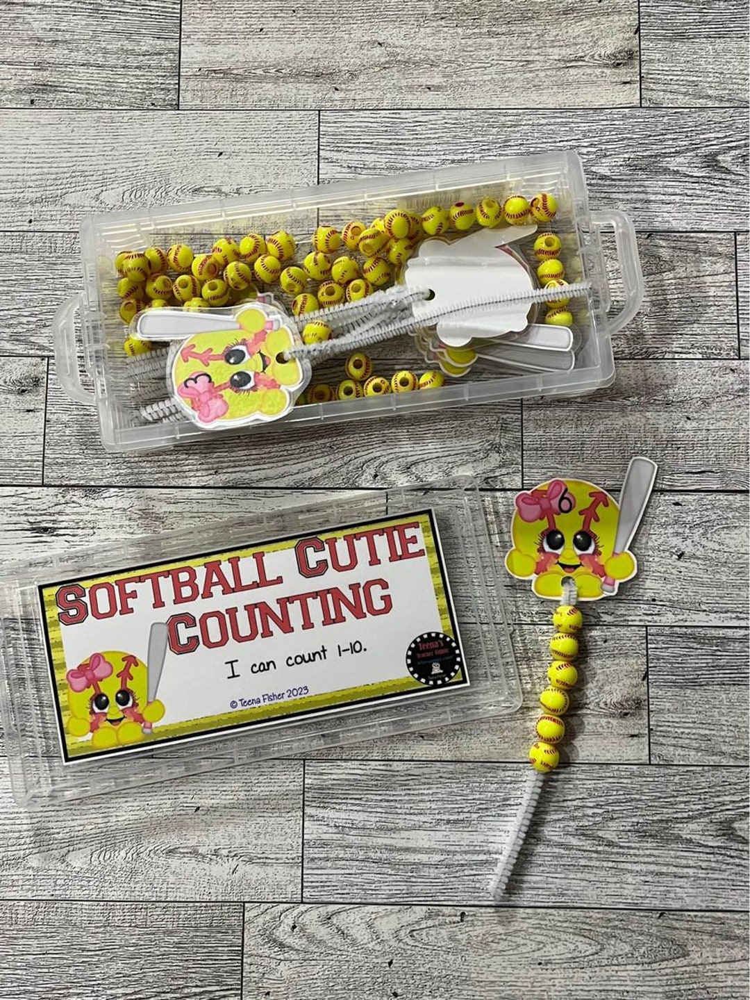 Softball Bead Teacher Made Counting 1-10 Fine Motor Math Center ...