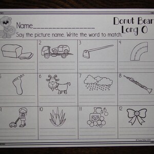 Donut Bear's Long O Vowel Team Clip Cards Literacy Phonics File Folder ...