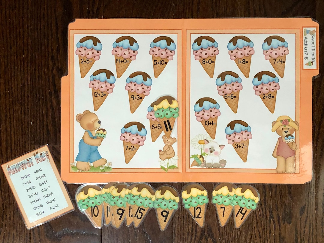 Sweet Treats Addition 7-15 Math File Folder Game Center Teacher ...
