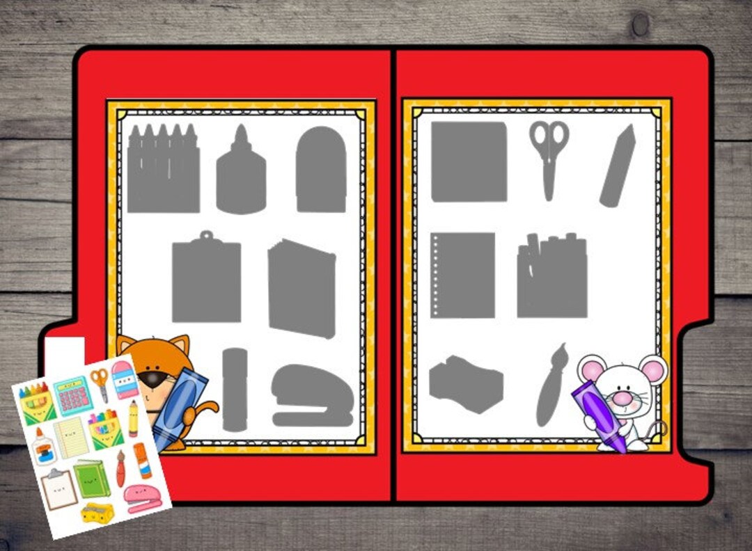 School Supply Identical Picture Shadow Match File Folder Game Pre-k ...