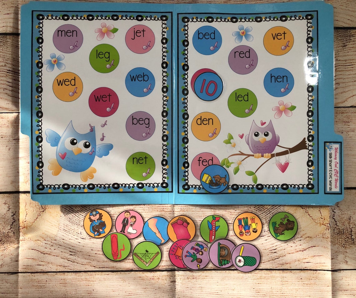 Whimsy Owl Words CVC Short E Literacy Phonics File Folder Game - Etsy
