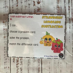 Strawberry Lemonade Subtraction Thru 18 Task Box First Second Grade ...