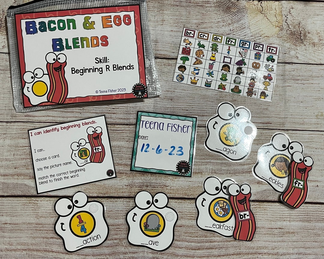 Bacon & Egg Beginning R Blends Phonics Game Center Literacy Bag Teacher ...