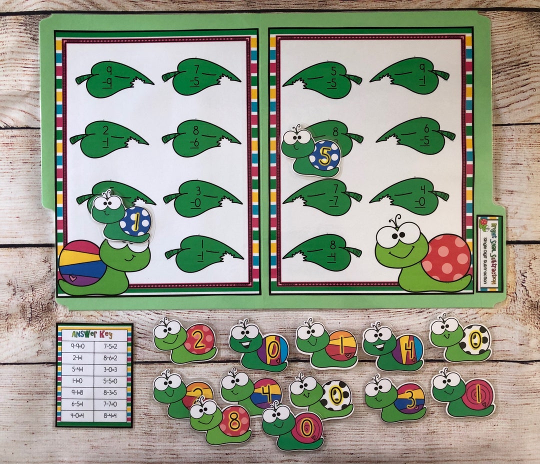 Bright Snail Single Digit Subtraction Teacher Made Math File Folder ...