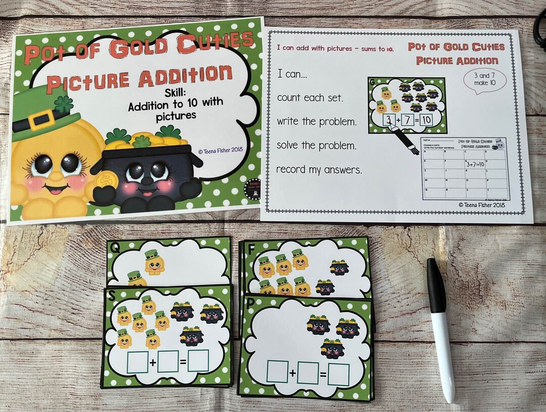 Pot of Gold Picture Addition to 10 Kindergarten First Second Grade Math ...