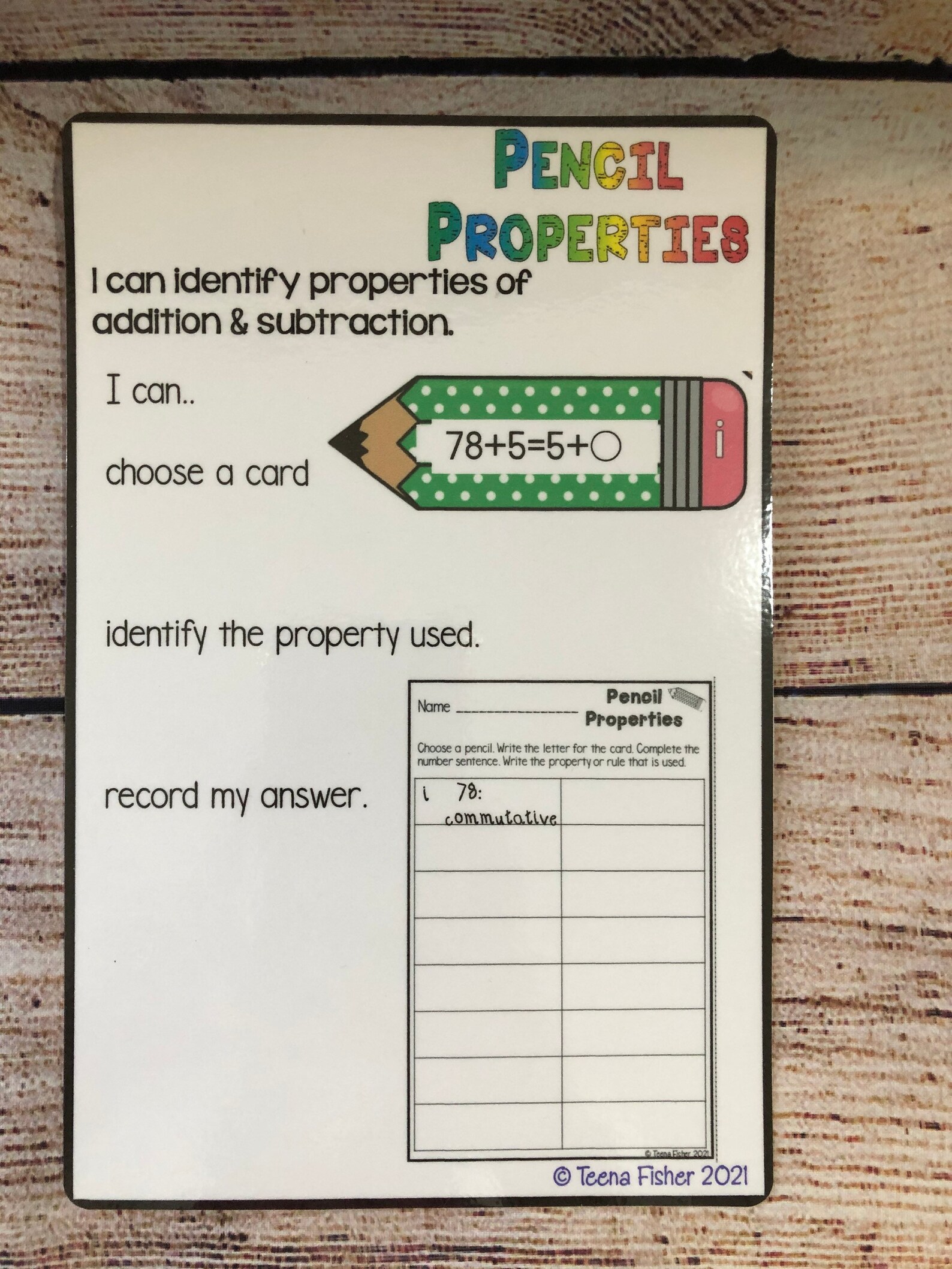 Pencil Properties Addition Subtraction Math File Folder Game | Etsy