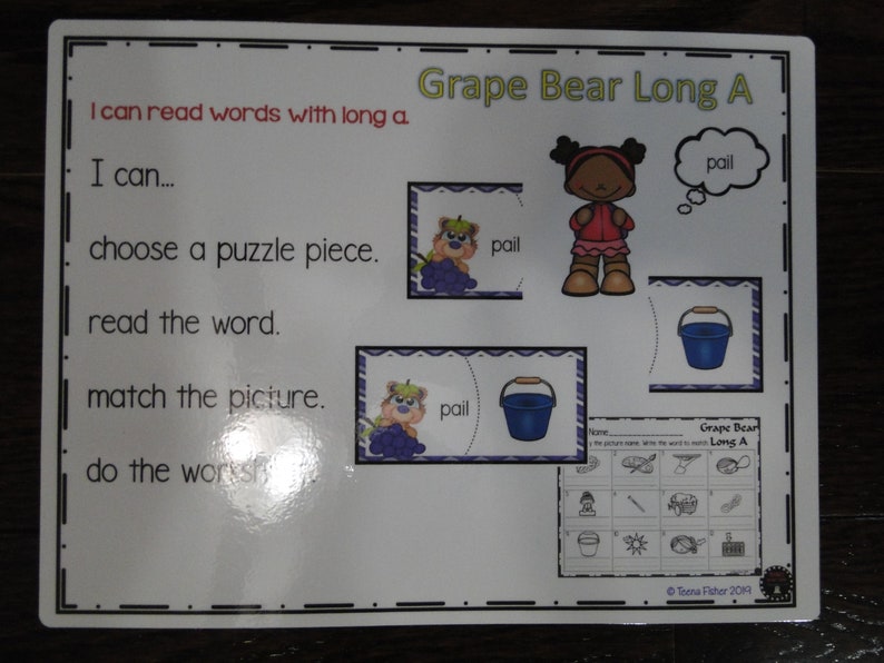 Grape Bear Long A Vowel Team Ai Ay Word Puzzle Cards Teacher Made ...