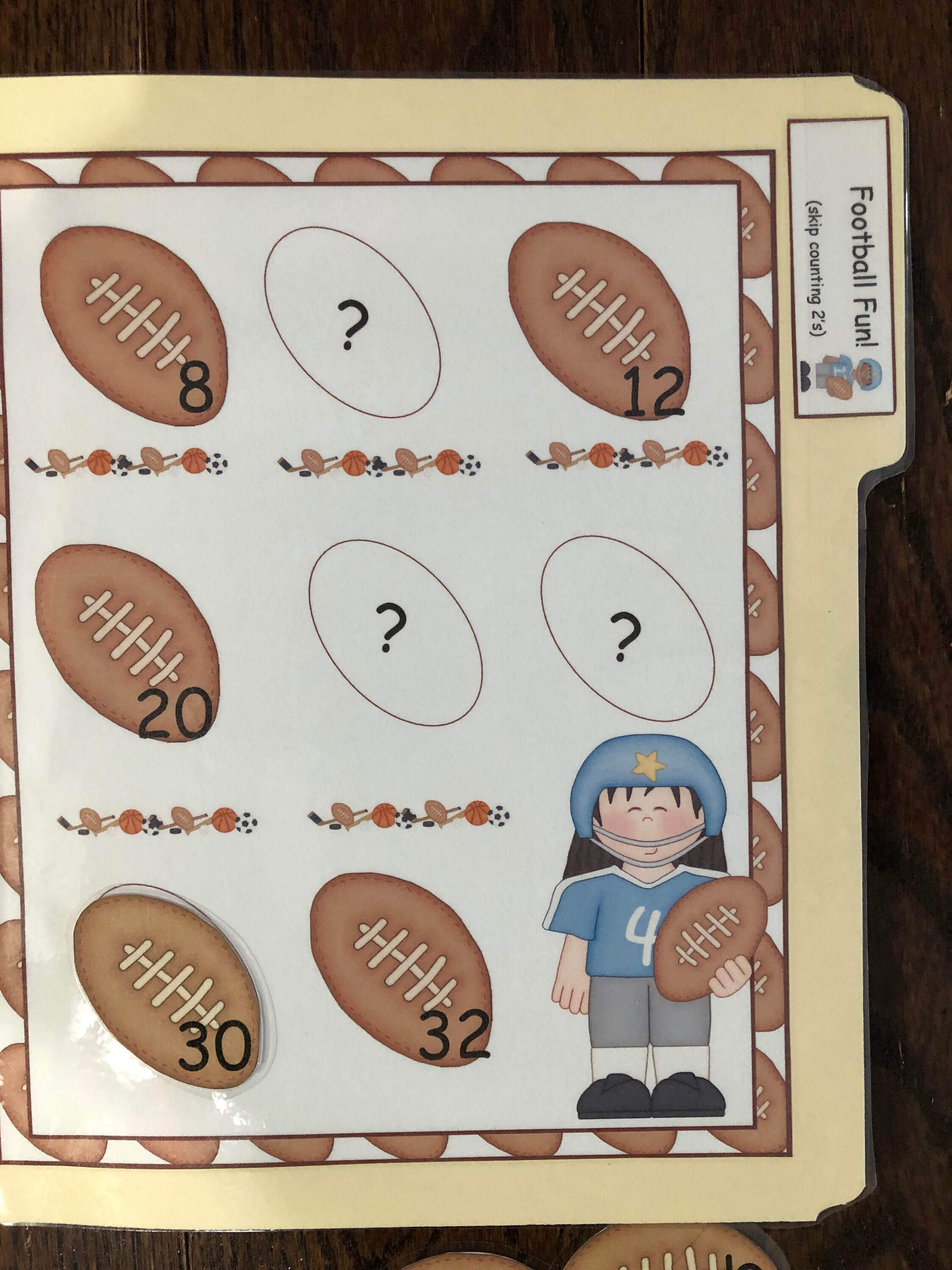 Football Fun Skip Counting by 2s File Folder Game 130 - Etsy