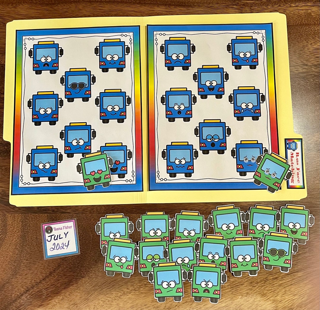 Bus Face Emotion Matching File Folder Game Kindergarten Preschool Math ...