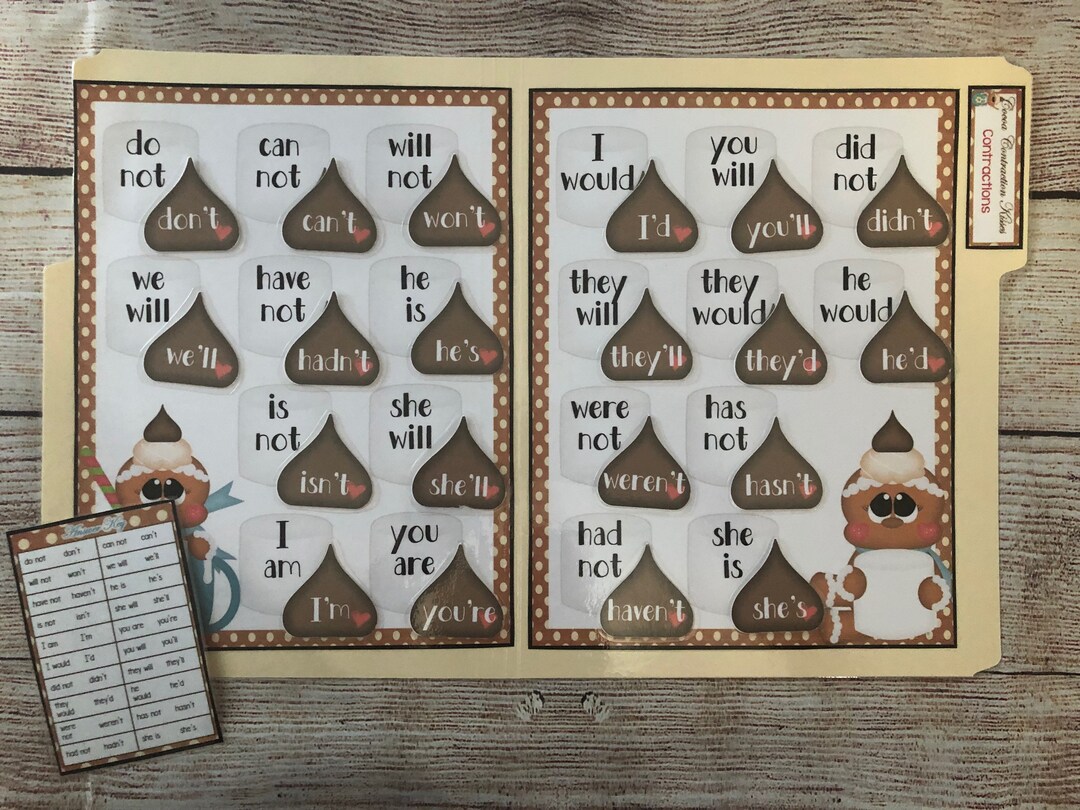 Cocoa Kisses Contractions Grammar Language Arts File Folder Game First ...