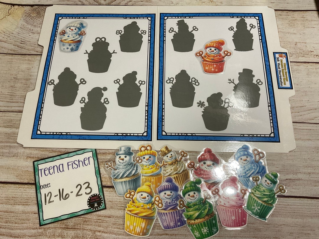 Snowman Cupcake Shadow Matching File Folder Game Kindergarten Preschool ...
