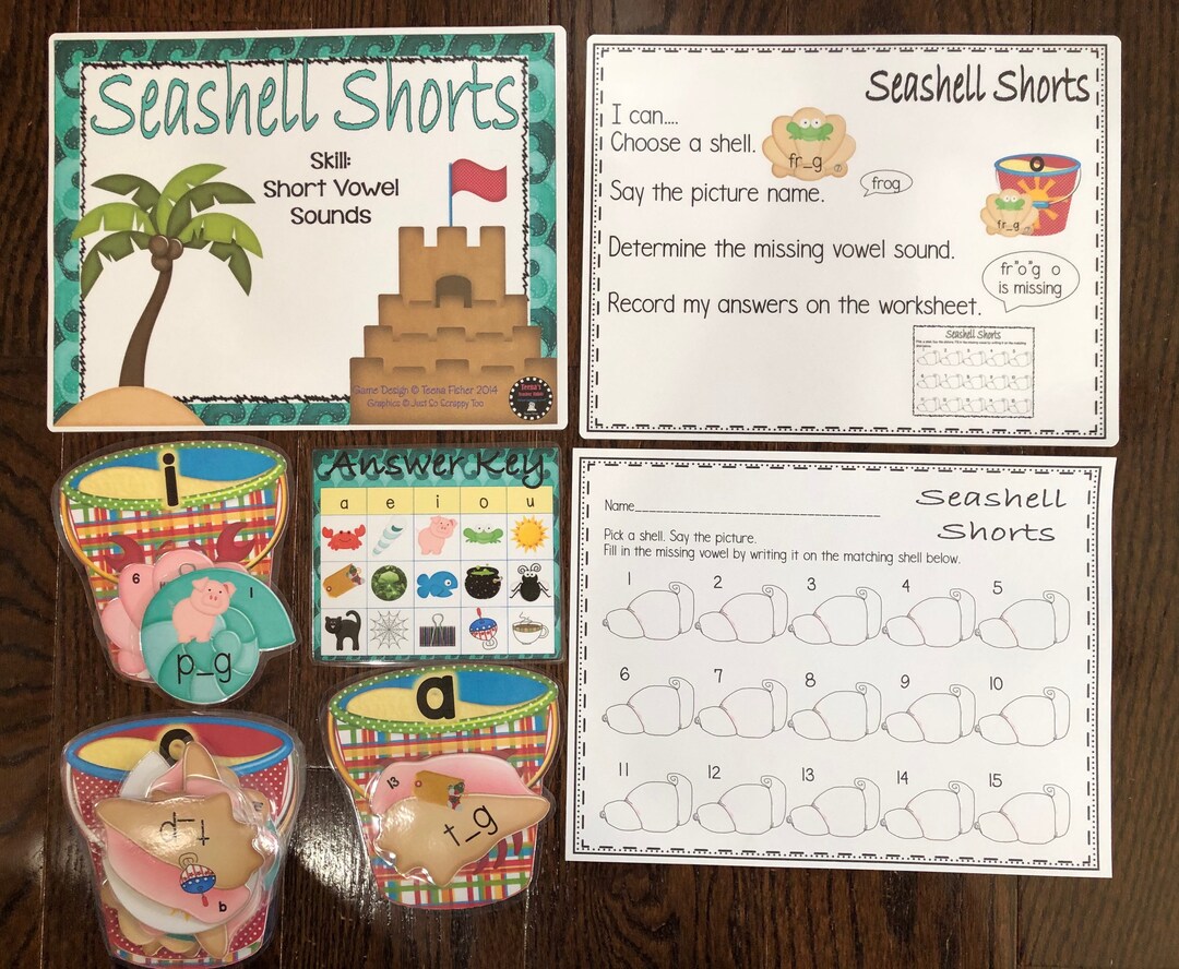 Teacher Made Literacy Center Seashell Shorts CVC Words File Folder Game ...