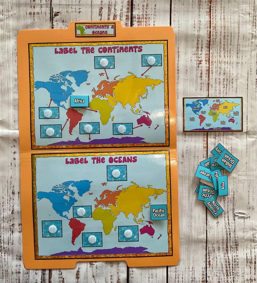 Continents and Oceans Geography Social Studies File Folder Game Task ...