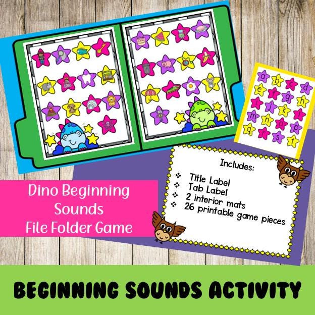 Dinosaur Beginning Sounds File Folder Game Literacy Center Phonics ...