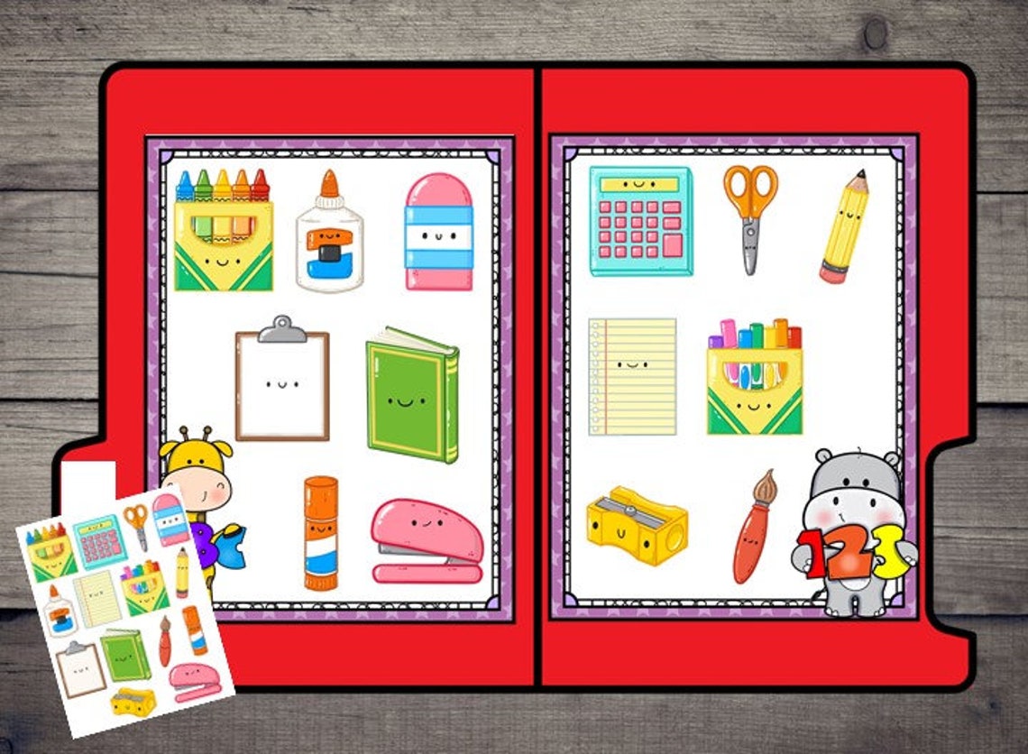 School Supply Identical Picture Shadow Match File Folder Game Pre-k ...