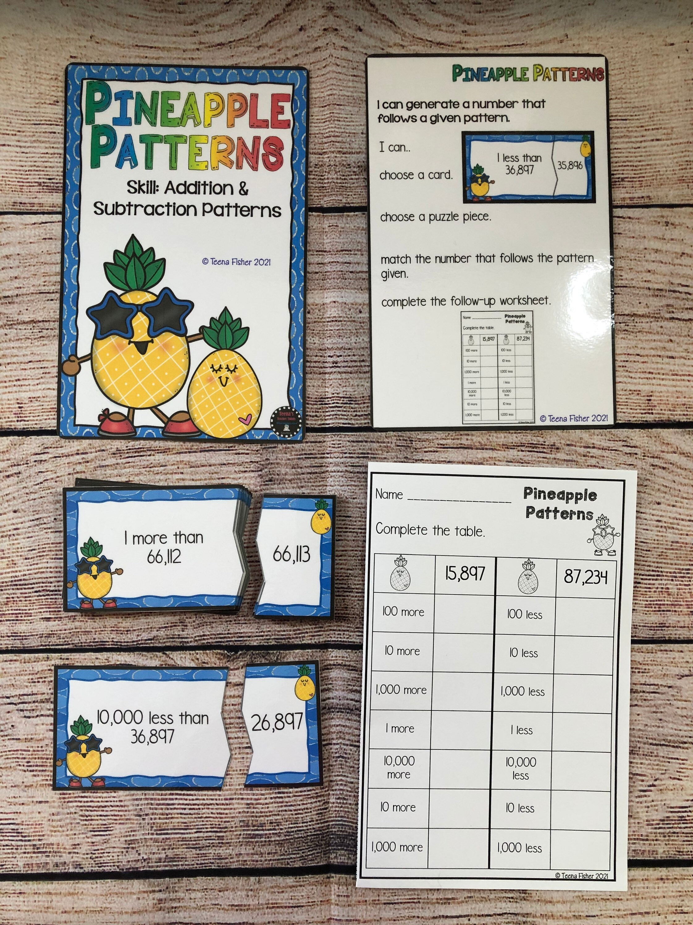 Pineapple Patterns 10 100 1000 More/less Place Value Math File - Etsy