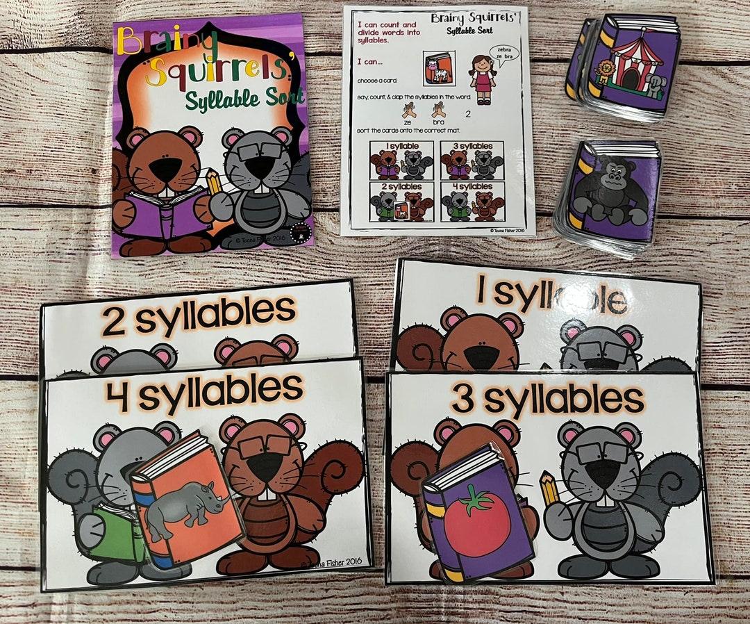 Brainy Squirrel Syllable Sort Literacy Center Kindergarten, Preschool ...