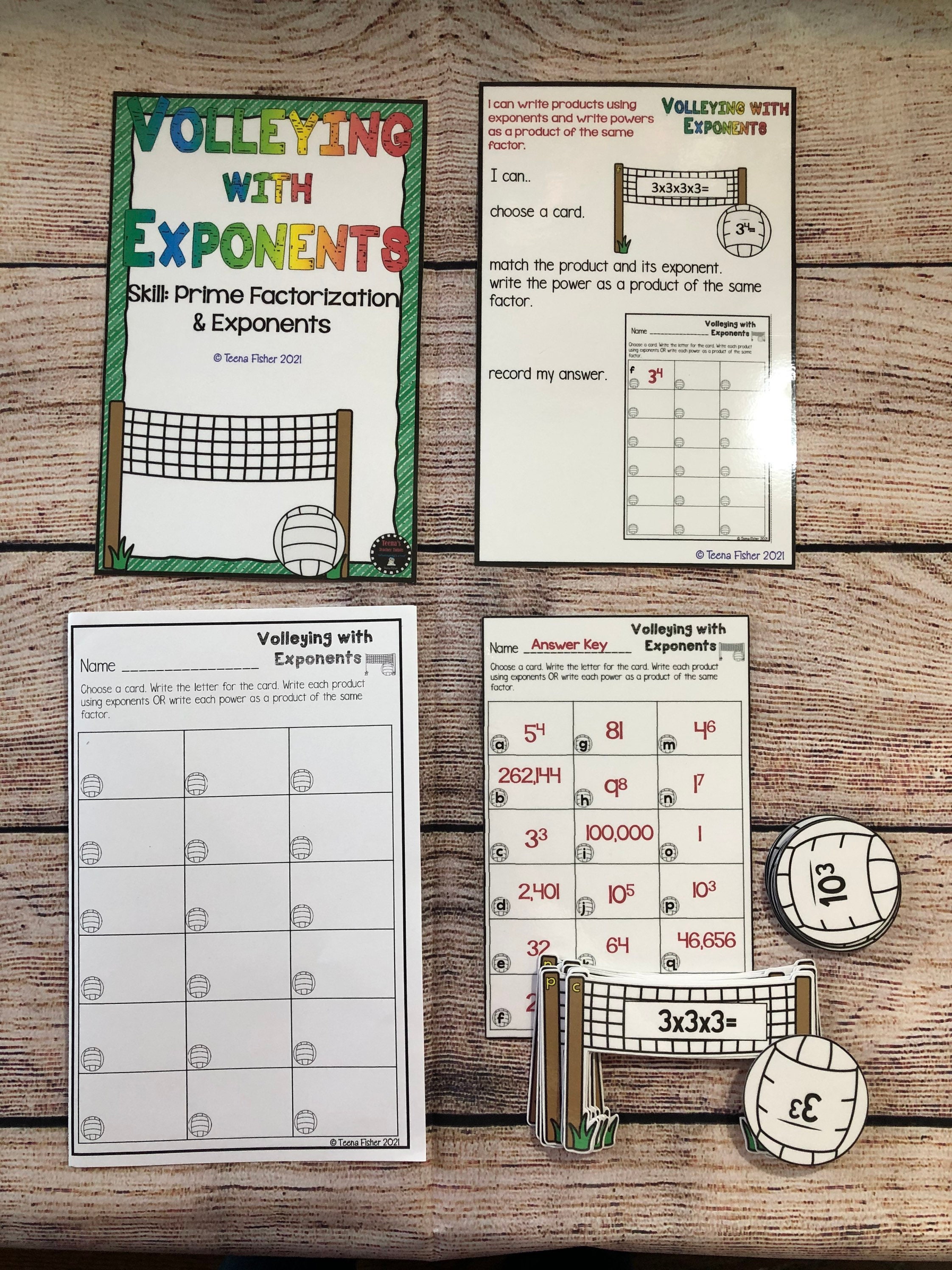Volleying With Exponents Math File Folder Game Center Teacher Resource ...