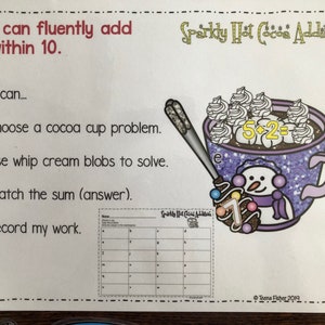 Sparkly Hot Cocoa Addition Winter Math File Folder Game Center Teacher ...