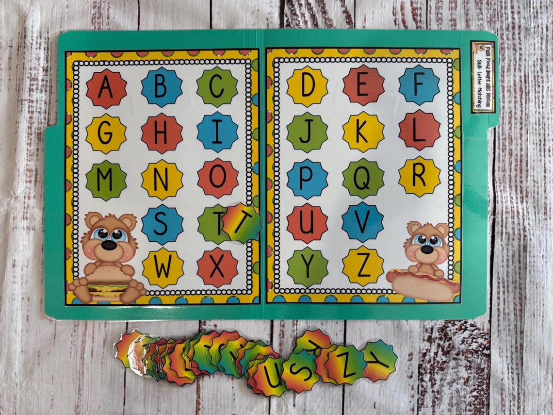 Fast Food Bears Uppercase to Uppercase ABC Matching File Folder Game ...