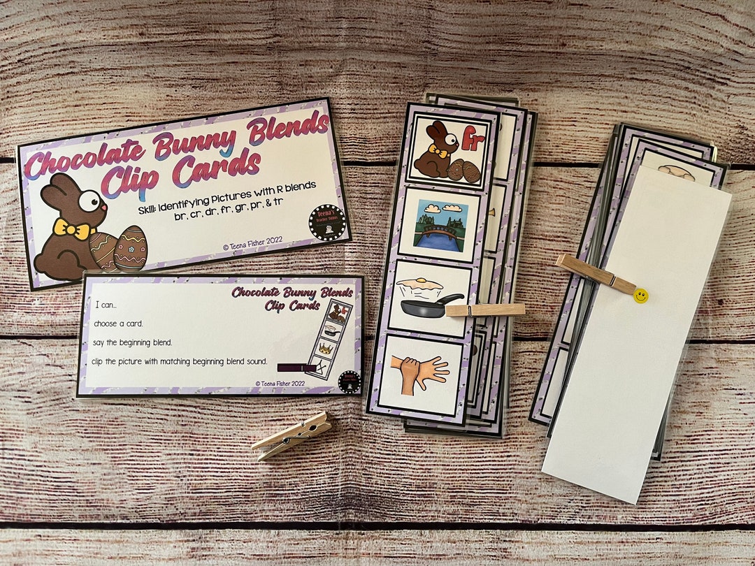 Chocolate Bunny Blends Clip Cards Easter Spring Phonics Game Center ...