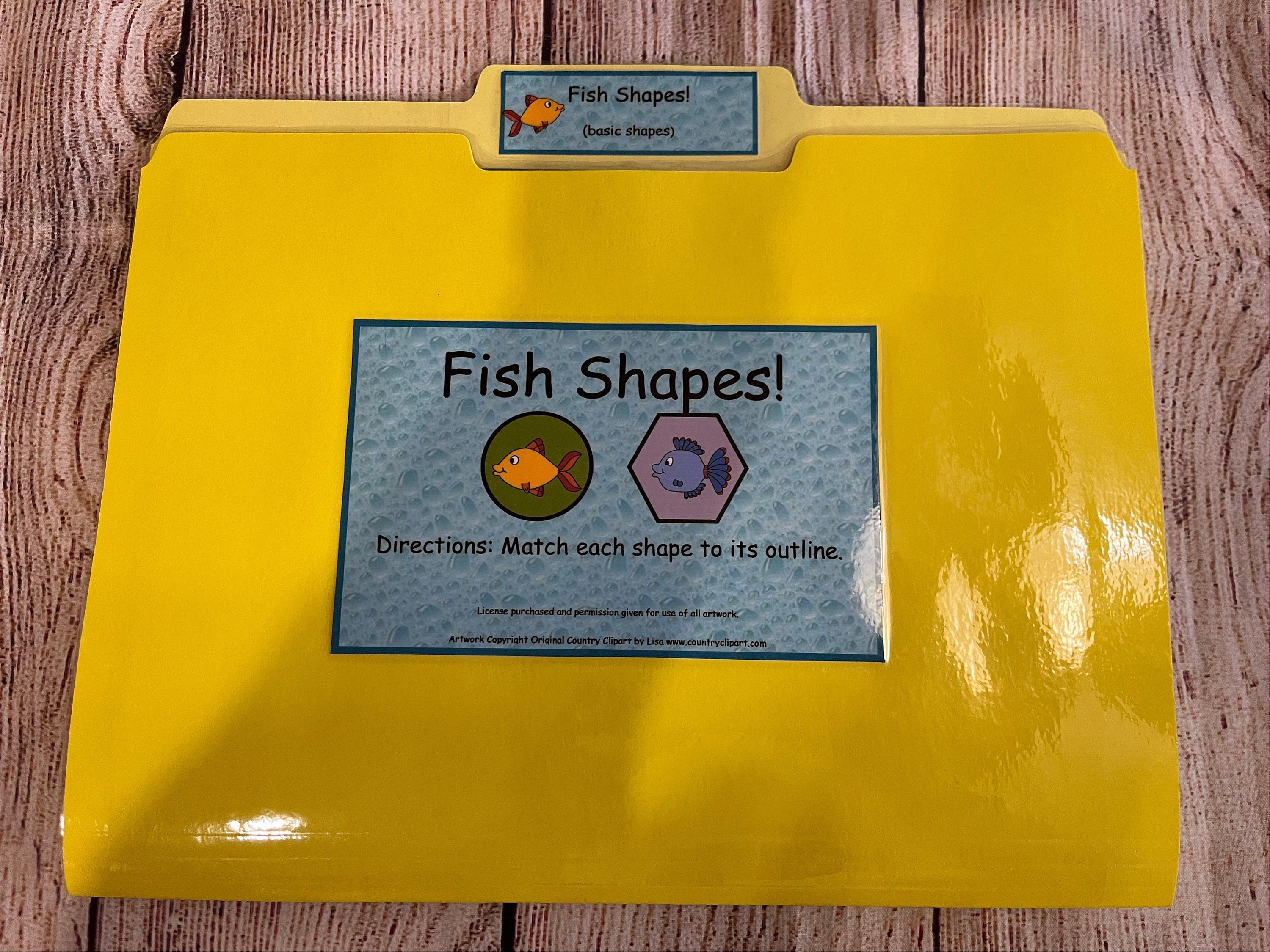 Fish Shapes 2D Math File Folder Game Center Teacher Resource Preschool ...