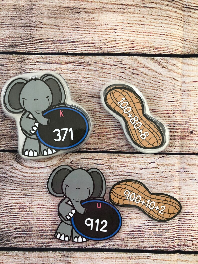 Elephant Expanded Form Math File Folder Game Center Teacher - Etsy
